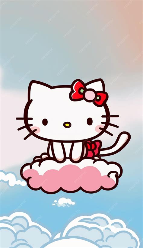 Premium Ai Image Hello Kitty Sitting On A Cloud With A Bow On Her