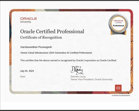 harshavardhan pesaraganti on linkedin oraclecloud ai certification