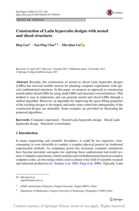 Construction Of Latin Hypercube Designs With Nested And Sliced Structures Request Pdf