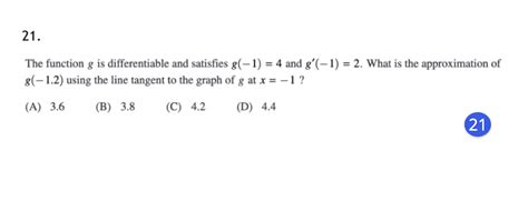 Solved 21 The Function G Is Differentiable And Satisfies