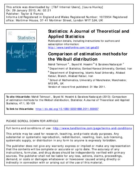 pdf comparison of estimation methods for the weibull distribution