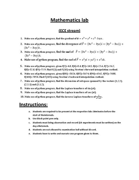 Mathematics Lab Ece Practical Manual For Python Programs Studocu