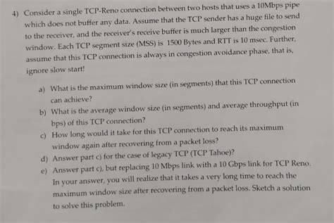 solved consider a single tcp reno connection between two