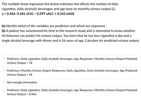 Solved The Multiple Linear Regression Line Below Estimates Chegg