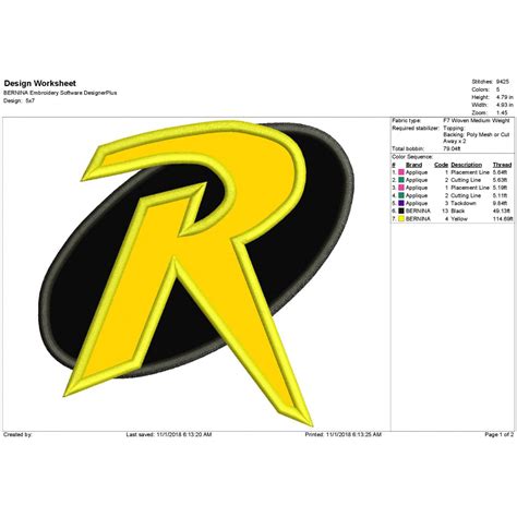 Robin Hero Logo Applique Design
