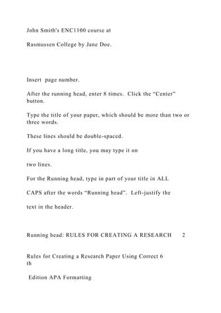 Running Head RULES FOR CREATING A RESEARCH 1 Docx
