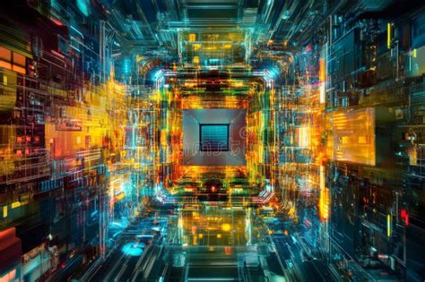 A Futuristic Quantum Ai Driven Processor Surrounded By Swirling Cybernetic Energy Trails