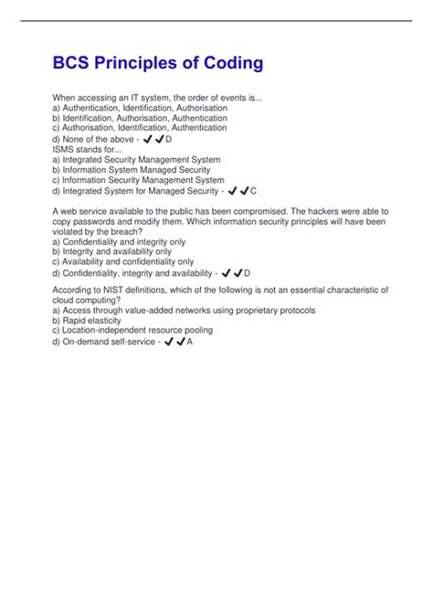 Bcs Principles Of Coding Questions And Answers Fully Solved 100 Bcs Principles Of Coding