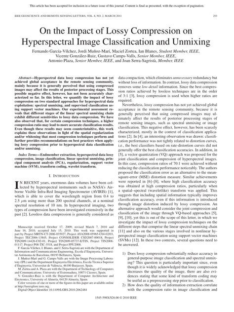 pdf on the impact of lossy compression on hyperspectral image