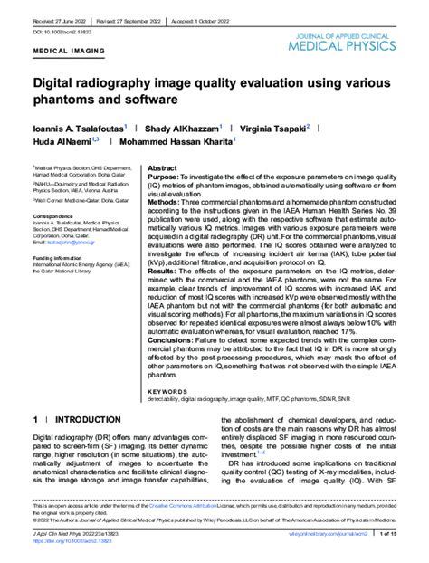 Pdf Digital Radiography Image Quality Evaluation Using Various Phantoms And Software