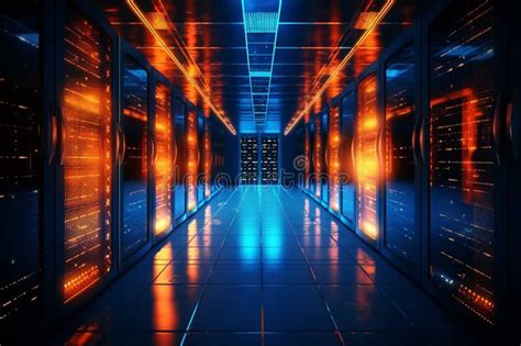 server room data center 3d rendering toned image double exposure stock