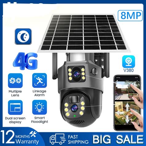 V Pro Dual Lens G Sim Card Cctv Solar Battery Camera K Mp Solar Cctv Outdoor Use Sim