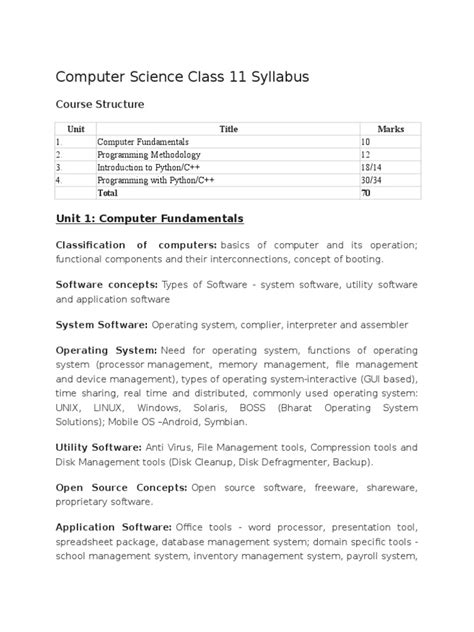 computer science class 11 syllabus pdf array data structure