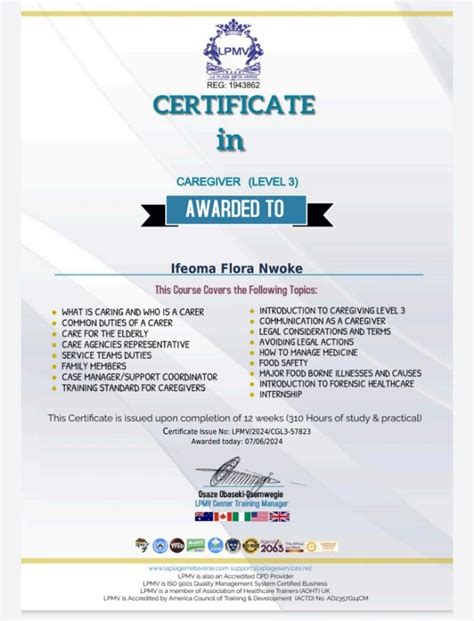 Ifeoma Nwoke On Linkedin To God Be Glory I Have Been Awarded Caregivers Certificate L3 From La