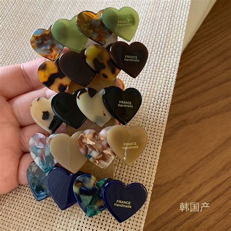 自留高档树脂四爱心形水墨豹纹刘海夹小边夹韩国进口气质发夹顶夹虎窝淘