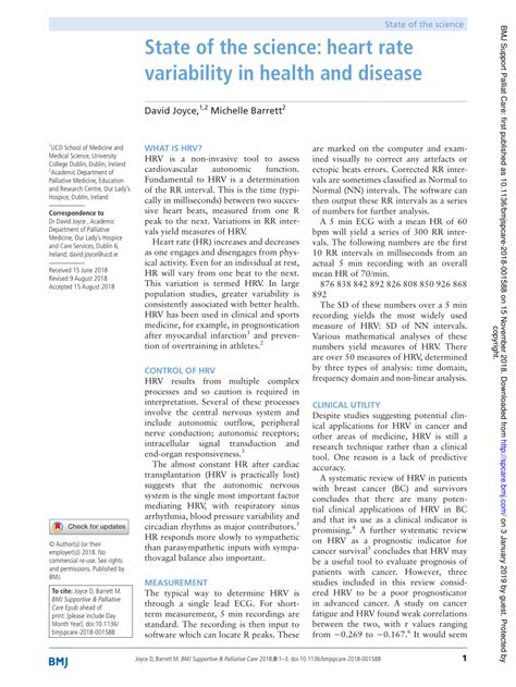 Pdf State Of The Science Heart Rate Variability In Health And Disease