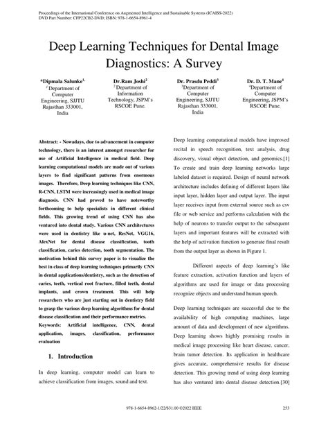 PDF Deep Learning Techniques For Dental Image Diagnostics A Survey
