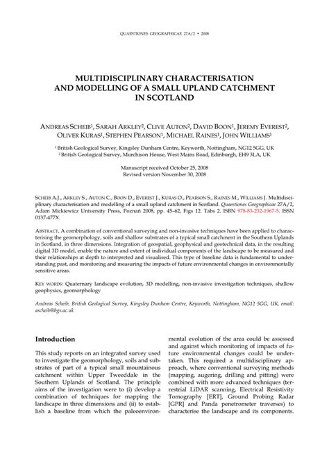 Pdf Multidisciplinary Characterisation And Modelling Of A Small Upland Catchment In Scotland