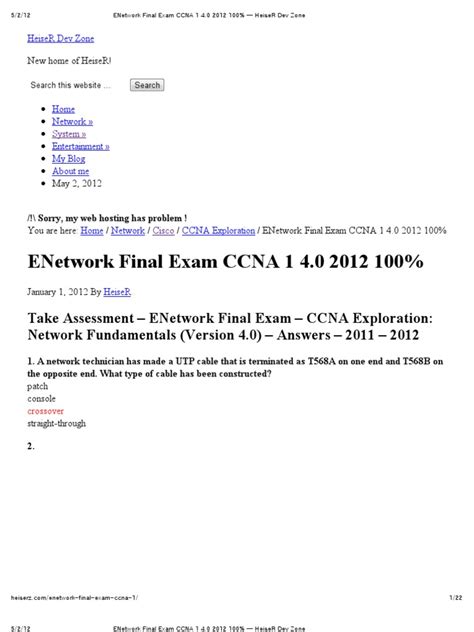 Enetwork Final Exam Ccna 1 4 Download Free Pdf Transmission Control Protocol Computer Network