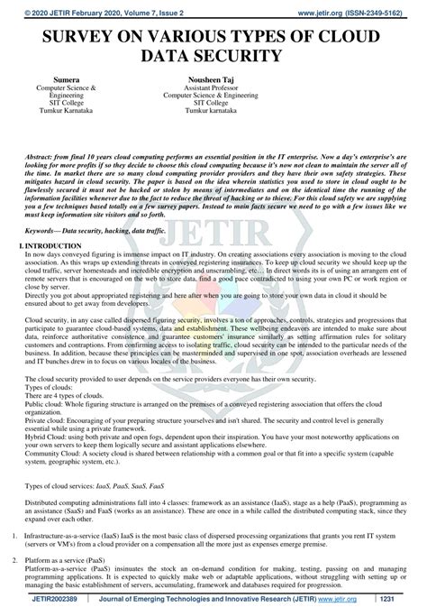 PDF SURVEY ON VARIOUS TYPES OF CLOUD DATA SECURITY