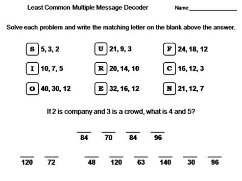 Least Common Multiple Activity Math Message Decoder By Science Spot