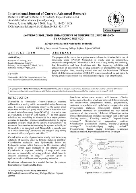 Pdf In Vitro Dissolution Enhancement Of Nimesulide Using Hp