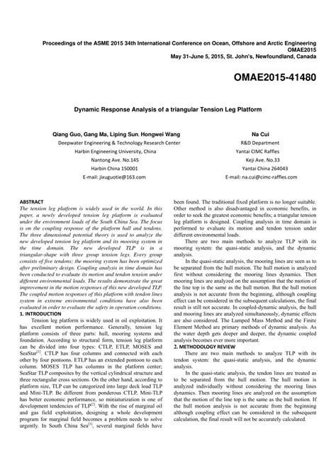 Pdf Dynamic Response Analysis Of A Triangular Tension Leg Platform