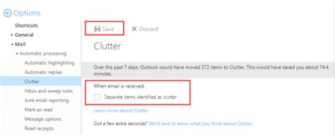 Using Exchange Onlines Clutter Folder