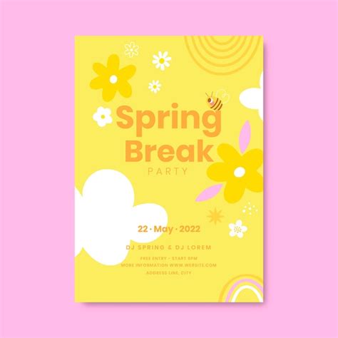 플랫 봄 방학 세로 포스터 템플릿 무료 벡터