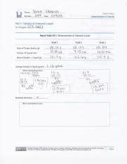 Determination Of Density Part I Density Of Unknown Liquid Course Hero