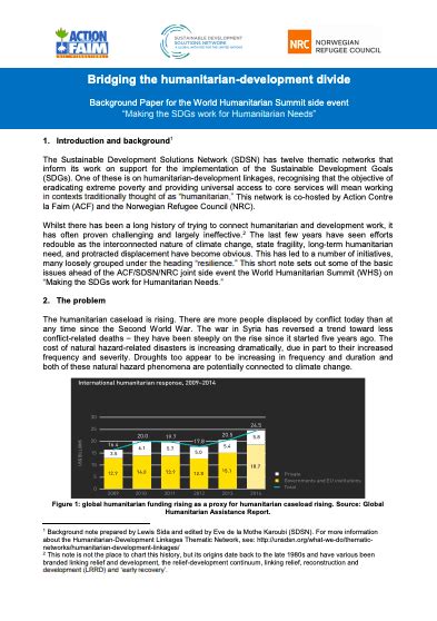 Bridging The Humanitarian Development Divide Background Paper For The