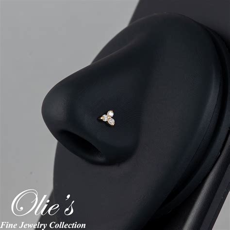 14k Gold Tiny Triangle Gold Nose Ring Ball End Dainty Trinity Nose