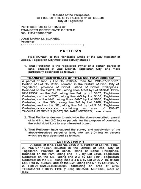 Splitting Of Title Borres Pdf Land Lot Property Law