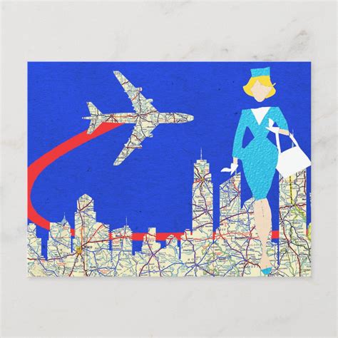 Retro Flight Attendant Postcard Zazzle