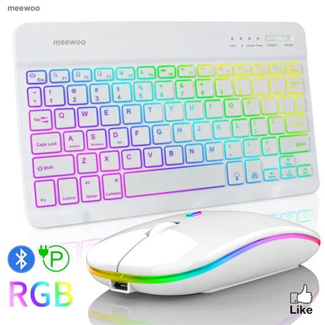 Meewoo Rgb Backlight Wireless Bluetooth Keyboard And Mouse Set 10 Inch Rechargeable For Tablet