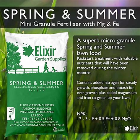 Elixir Gardens Spring And Summer 12 3 9 Premiun Lawn Grass And Turf Fertiliser With Added Iron Bag X5kg