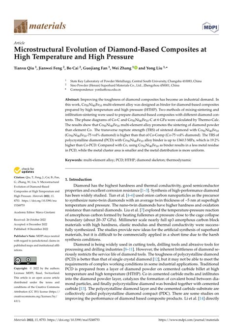 Pdf Microstructural Evolution Of Diamond Based Composites At High Temperature And High Pressure