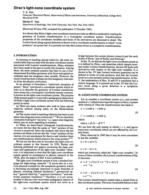 Pdf Diracs Light Cone Coordinate System