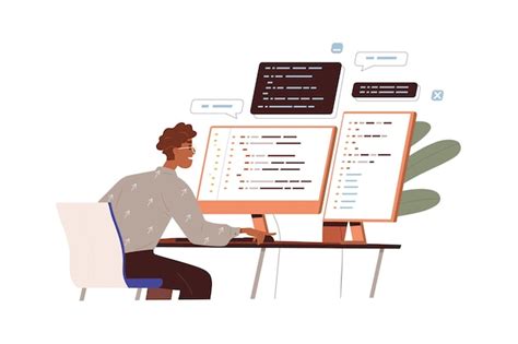 premium vector software developer work with program code programmer