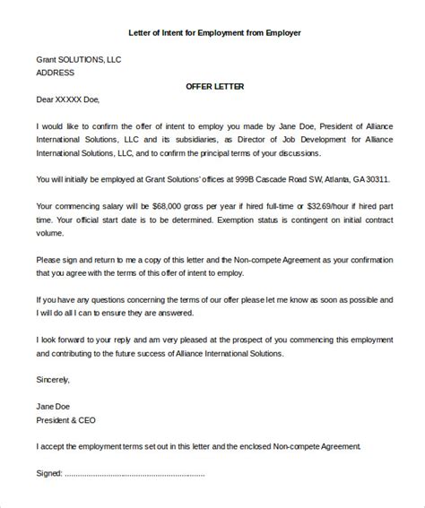 14 Sample Employment Letter Of Intent Templates Pdf Doc