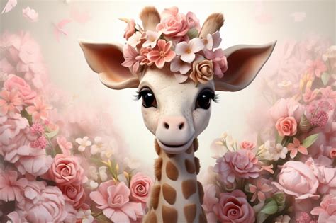 There Is A Giraffe With A Flower Crown On Its Head Generative Ai
