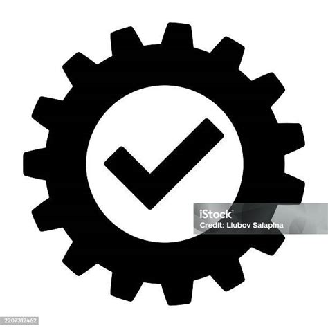 확인 표시 아이콘이 있는 검은색 기어입니다 품질 관리 시스템 최적화 승인 및 설정 개념 산업 및 기술 검증 기호입니다 개발에