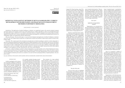 Pdf Artificial Intelligence Methods In Dental Radiography Current Development Of Segmentation