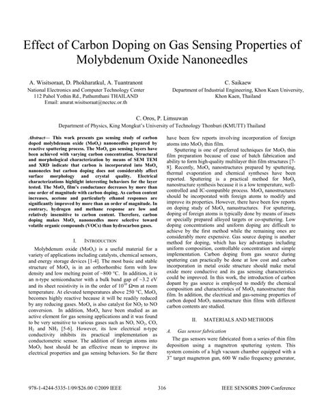Pdf Effect Of Carbon Doping On Gas Sensing Properties Of Molybdenum Oxide Nanoneedles