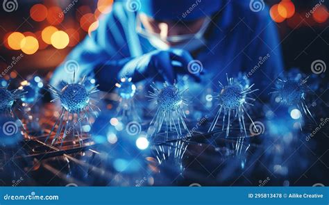 Scientist Examining Virus Models In Laboratory Stock Illustration
