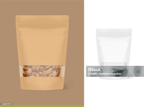 투명한 창 모형이 있는 스탠드업 파우치 백 견과에 대한 스톡 벡터 아트 및 기타 이미지 견과 포장 가방 Istock