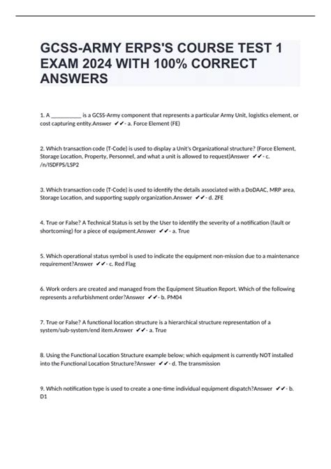 Gcss Army Erpss Course Test 1 Exam 2024 With 100 Correct Answers