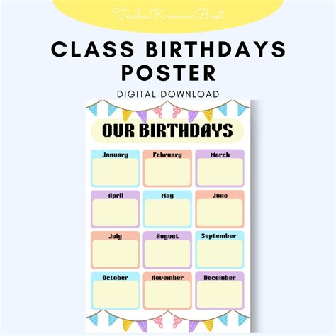 Classroom Birthday Poster Birthday Poster Class Birthday Celebrants Birthday Calendar