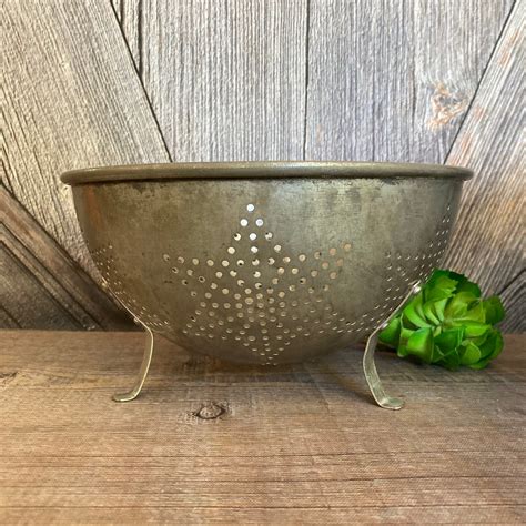 Vintage Metal Colander Aluminum Strainer Sieve Metal Strainer Star Pattern Diy 50s Star