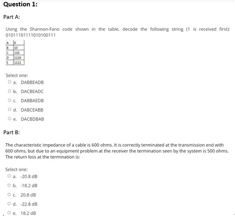 solved question 1 part a using the shannon fano code shown